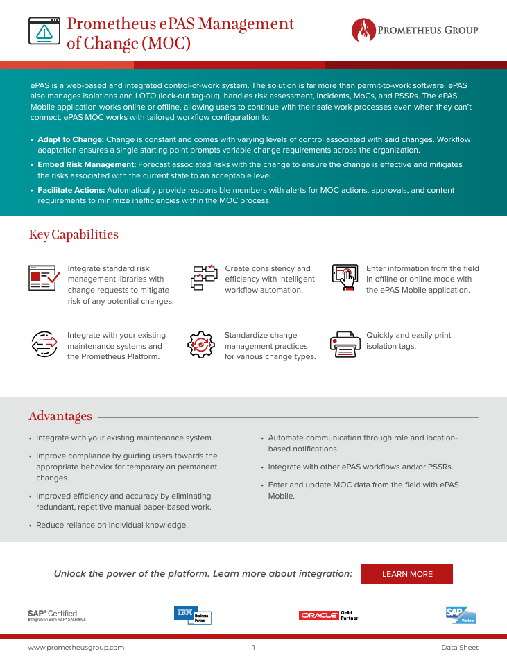 Prometheus ePAS Management of Change (MOC) | Prometheus Group